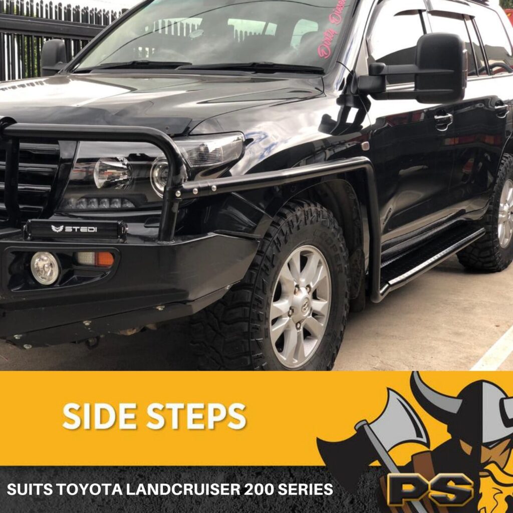 PS4X4 Heavy Steel Side Steps + Brush Bars to suit Toyota Landcruiser ...